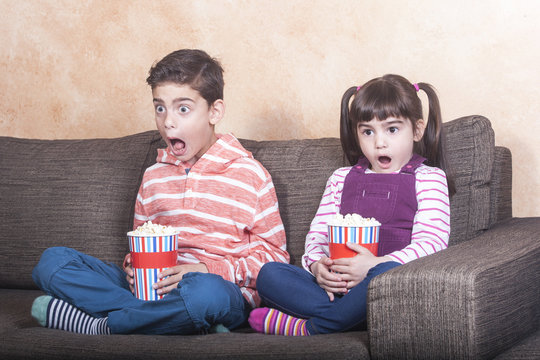 Scared Children Watching Tv