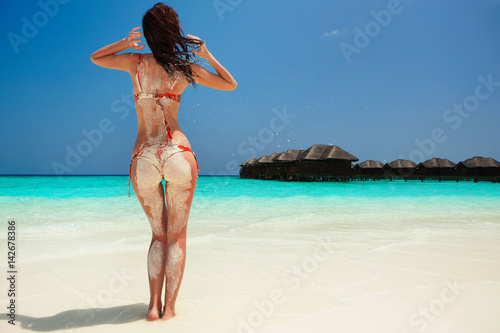 Sexy Woman Relax On The Summer Beach Happy Lifestyle White Sand