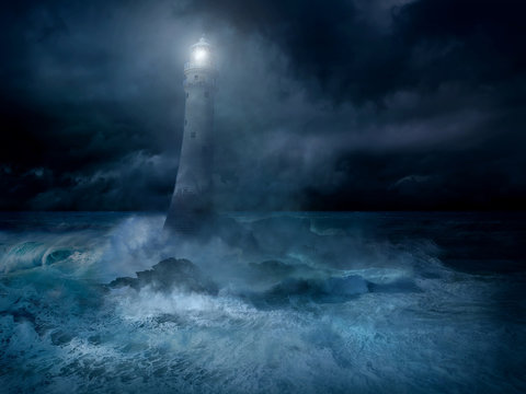 Lighthouse Storm At Night