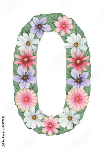 "Number 0 made of Hand painted watercolor Composition of flowers ...