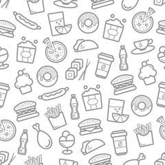 Sewing fabric with Fast food seamless pattern of seafood, snacks and ...