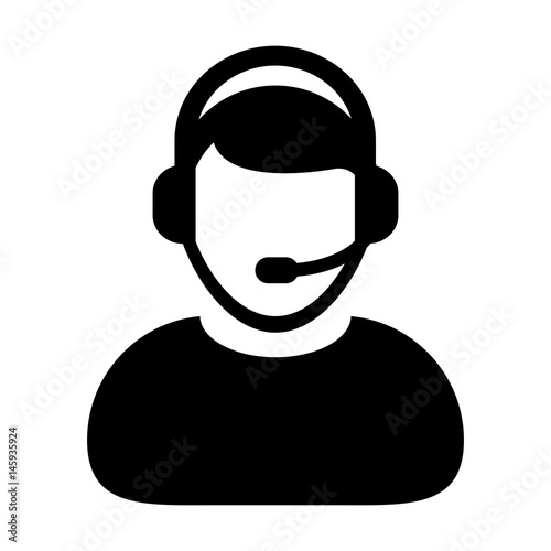 "Customer Service Icon - Flat Vector Person Avatar with Headphone for ...