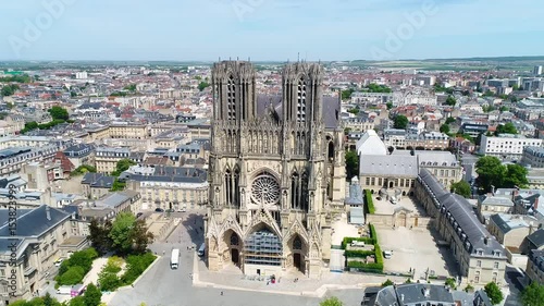 "France, Marne, Reims, Aerial view of Notre-Dame de Reims cathedral ...