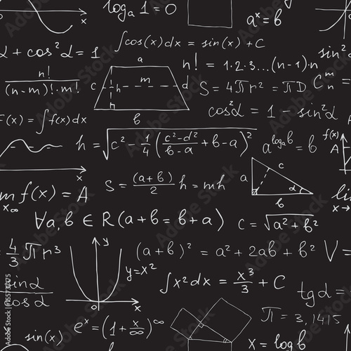"Vector seamless math pattern. Chalk mathematical symbols on black ...