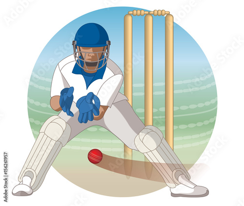 "cricket wicket-keeper catching cricket ball including wicket in ...