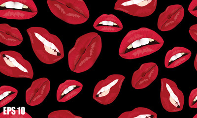 Sewing fabric with The pattern of female lips. A set of lips with an ...