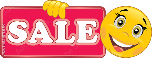 "Smiling emoticon holds a Sale sign" Stock image and royalty-free ...