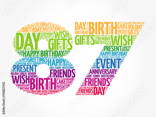 "Happy 87th birthday word cloud collage concept" Stock image and ...