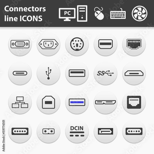 "Computer interface ports vector icon set" Stock image and royalty-free ...