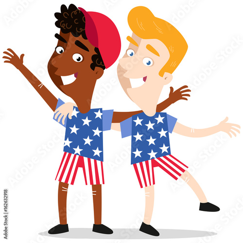 "Vector illustration of happy patriotic cartoon U.S. Americans wearing ...