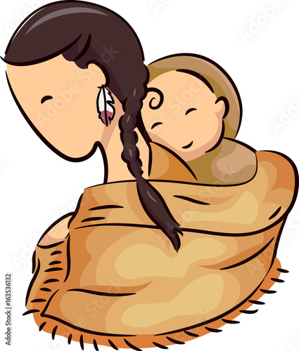 "Girl Native American Indian Mother Child Illustration" Stock image and ...