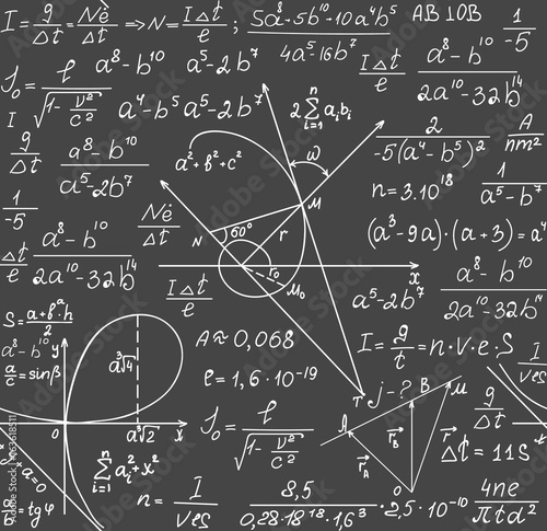 "Endless math texture with geometrical figures, plots and algebra ...