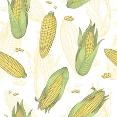 Sewing fabric with Corn graphic color seamless pattern sketch ...