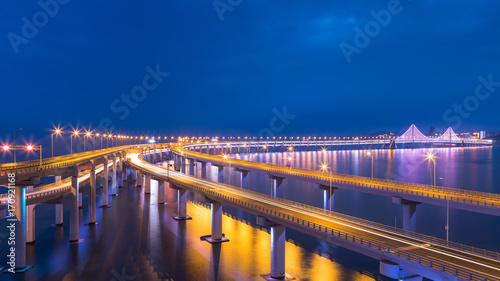 "illuminated Xinghai Bay cross-sea bridge of Dalian,China." Stock photo ...