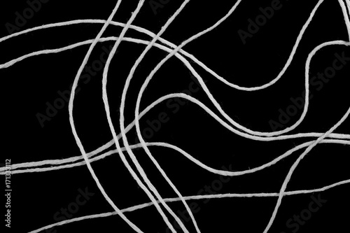 "Set, collection white strings isolated on black background texture ...