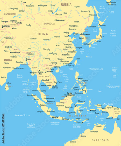 "East Asia Map - Vector Illustration" Stock image and royalty-free ...