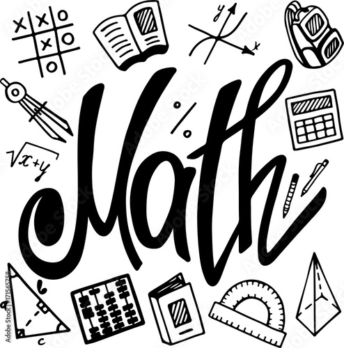 "Educational set and hand drawn lettering. Mathematics. Vector ...
