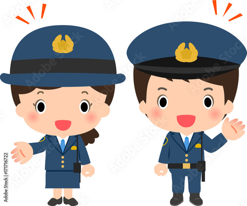 "笑顔でしゃべる警察官の男女" 스톡 이미지, 로열티프리 벡터 파일 : Fotolia.com - 이미지 171716722