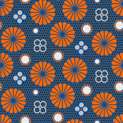 Sewing fabric with Japanese floral vector seamless pattern in blue and ...