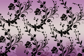 Sewing fabric with purple background with flower elements - CottonBee
