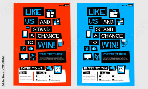 "Like Us And Stand A Chance To Win! (Flat Style Vector Illustration ...
