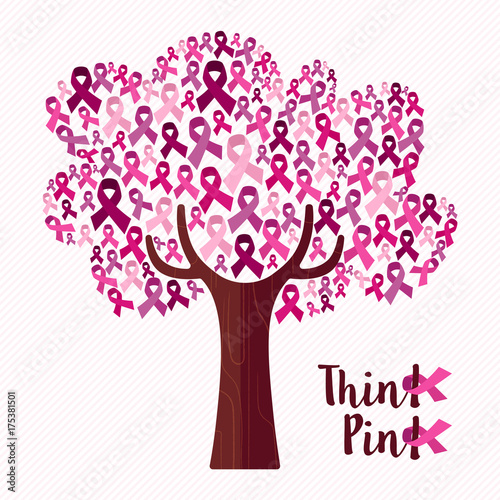 "Breast cancer awareness month pink ribbon tree art" Stock image and ...