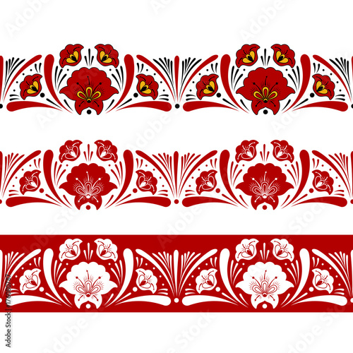 "Set of russian pattern border seamless elements vector. Traditional ...