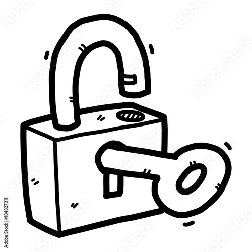 "unlock key / cartoon vector and illustration, black and white, hand ...