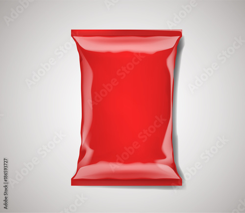 "Red blank foil plastic bag packaging isolated. Mock-up design template ...