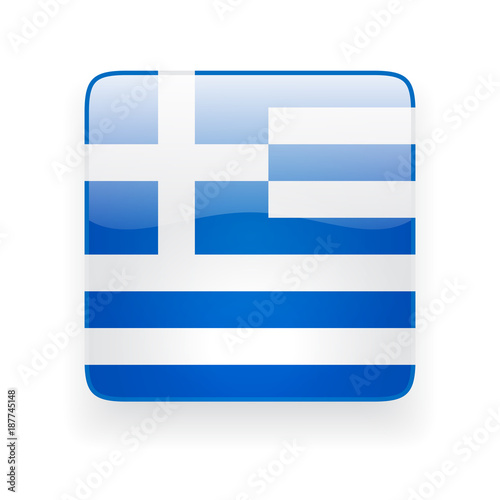 "Square glossy icon with national flag of Greece on white background ...