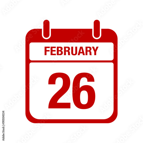 "26 February calendar red icon. twenty six" Stock image and royalty ...