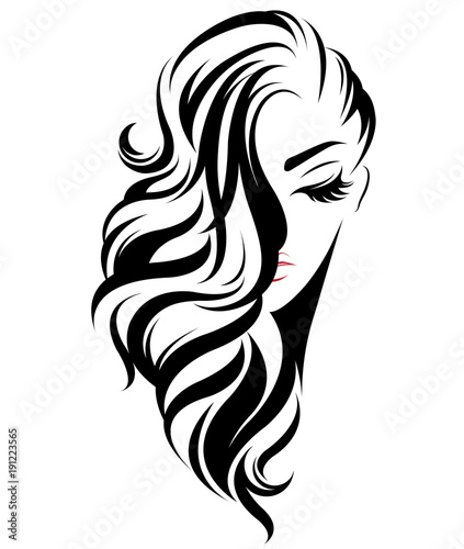 "women long hair style icon, logo women on white background" Stock ...