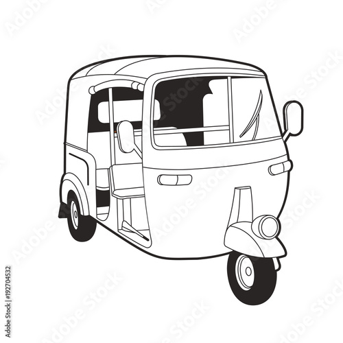 "isolated black outline three wheeler vector cartoon" Stock image and ...