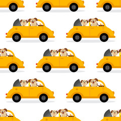 Sewing fabric with dog driving car seamless pattern - CottonBee