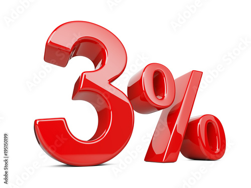 "Three red percent symbol. 3% percentage rate. Special offer discount ...