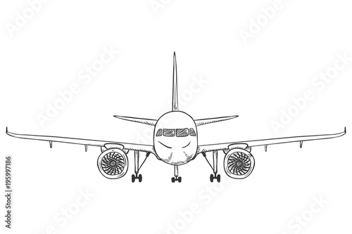 "Vector Single Black Sketch Airplane with Chassis. Front View." Stock ...