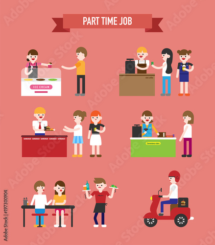 "various part time job people. vector flat design illustration set " Stock image and royalty ...