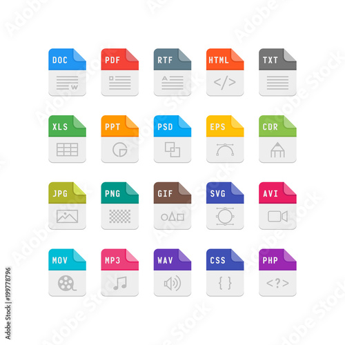 "set of file format flat icons. vector illustration" Stock image and ...