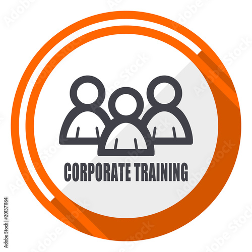 "Corporate training flat design orange round vector icon in eps 10 ...