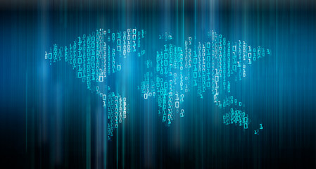 World Map Overlay with Programming Code and Cybersecurity Elements ...