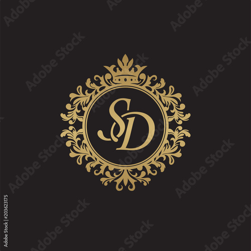 "Initial letter SD, overlapping monogram logo, decorative ornament ...