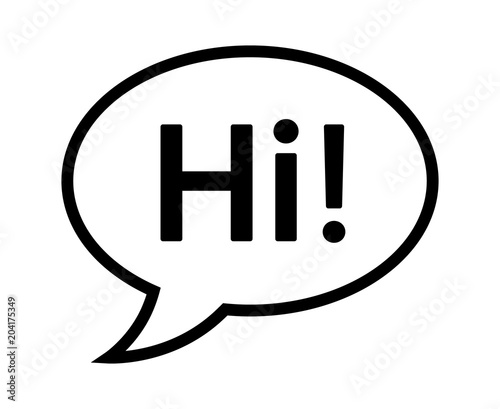 "Cartoon speech bubble or dialogue balloon with the word "Hi" greeting ...