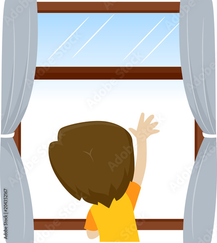 "Illustration of Little Kid Boy waving and looking outside the window ...