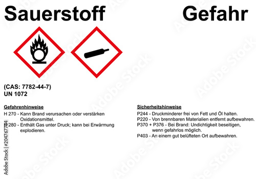 "Sauerstoff Sicherheitskennzeichen Gefahrenkennzeichen nach REACH und ...