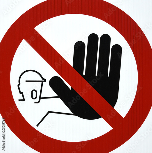 "Stopp-Schild, weiß mit rotem Rand und großer, ausgestreckter ...