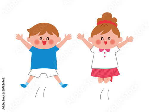 ジャンプする子供の男女 스톡 이미지 로열티프리 벡터 파일 이미지 207884944