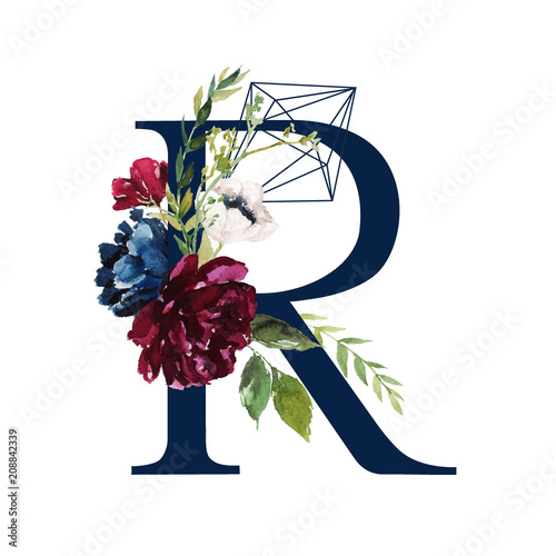 "Floral Alphabet - letter R with flowers bouquet composition and ...