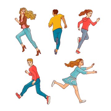 People Running Away Cartoon