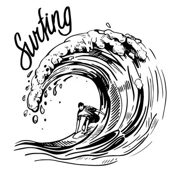 Surfboard On Wave Drawing