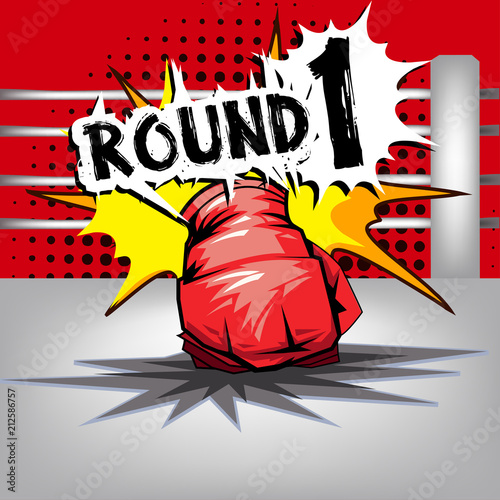 "Punch boxing comic style and red corner with round:1" Stock image and ...